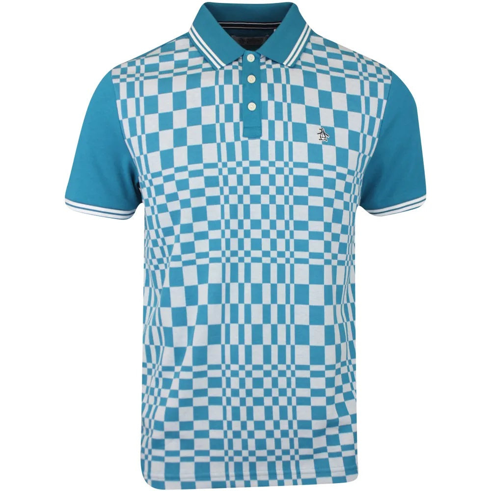 Original Penguin Tile Print Short Sleeve Polo Shirt - Mosaic Blue ...