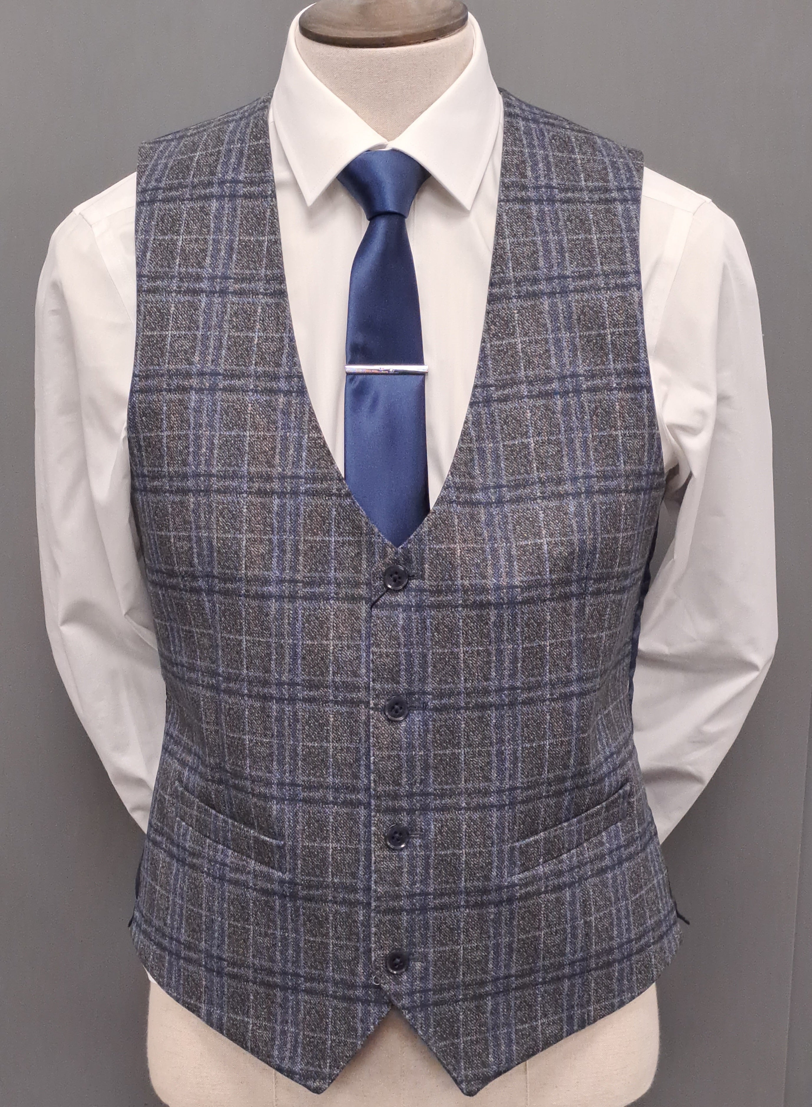White Label Checkered Waistcoat - Grey/Blue – Watson Menswear